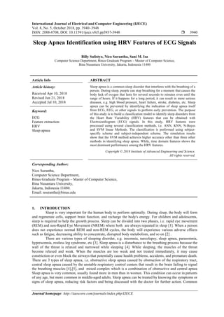 Sleep Apnea Identification using HRV Features of ECG Signals | PDF