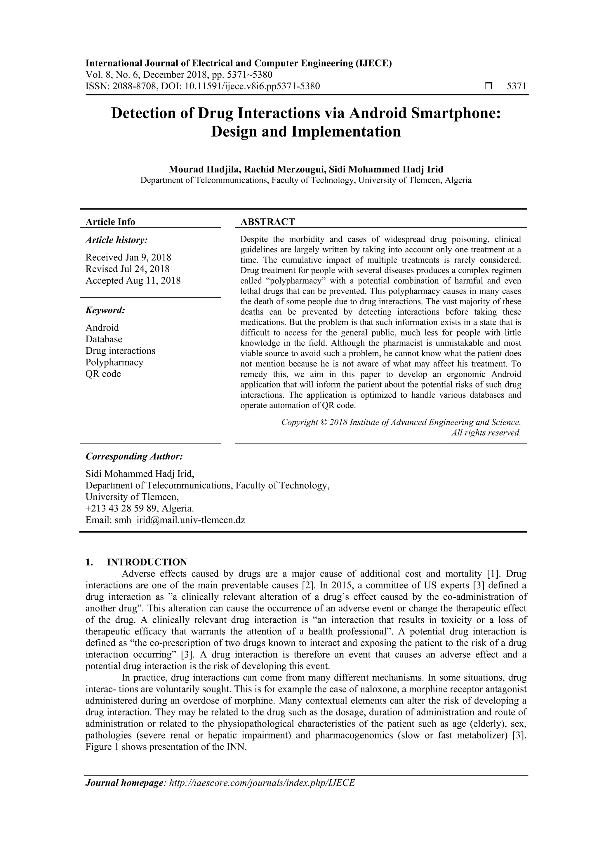 Detection of Drug Interactions via Android Smartphone: Design and ...