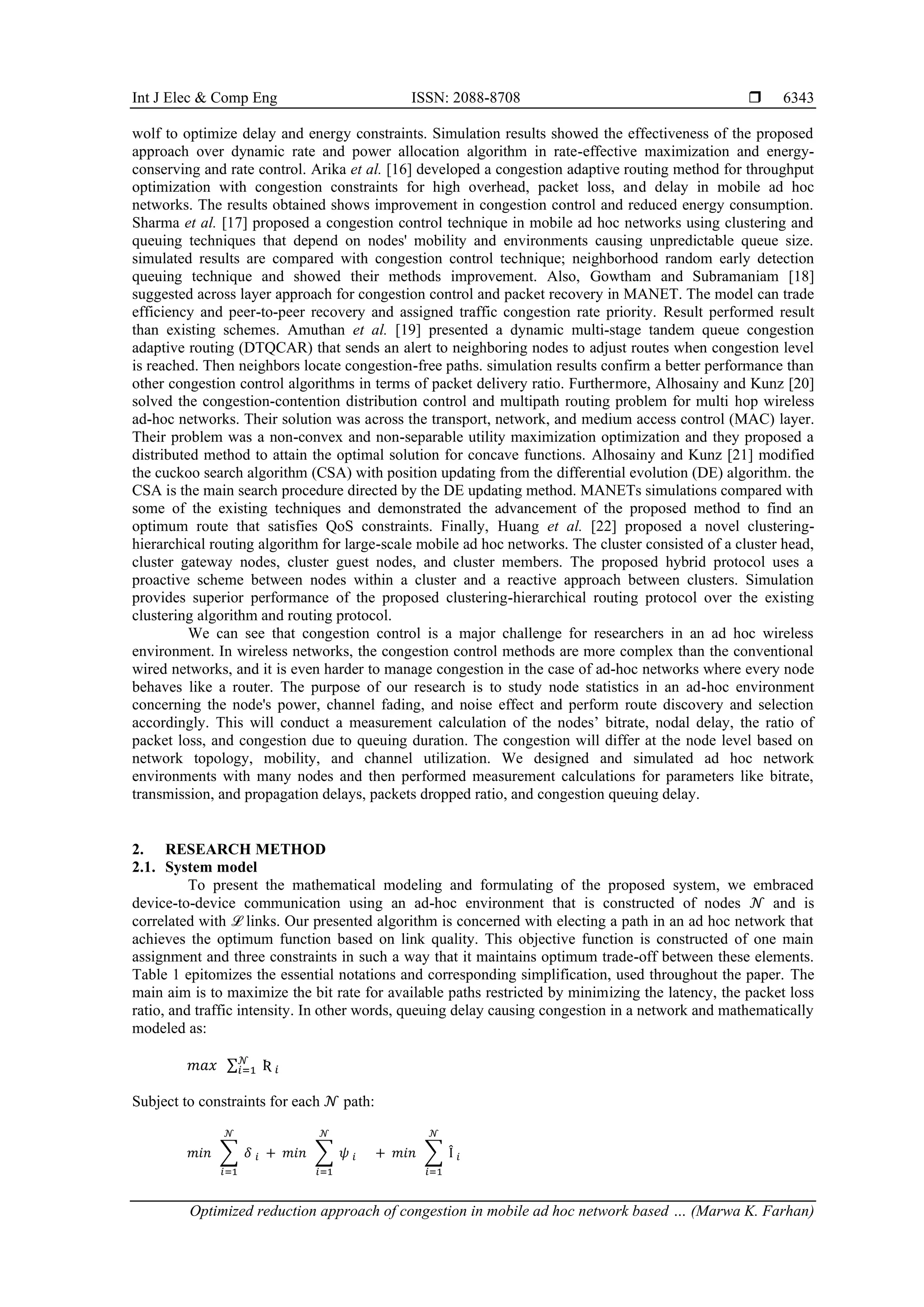 Optimized Reduction Approach Of Congestion In Mobile Ad Hoc Network Based On Lagrange Multiplier