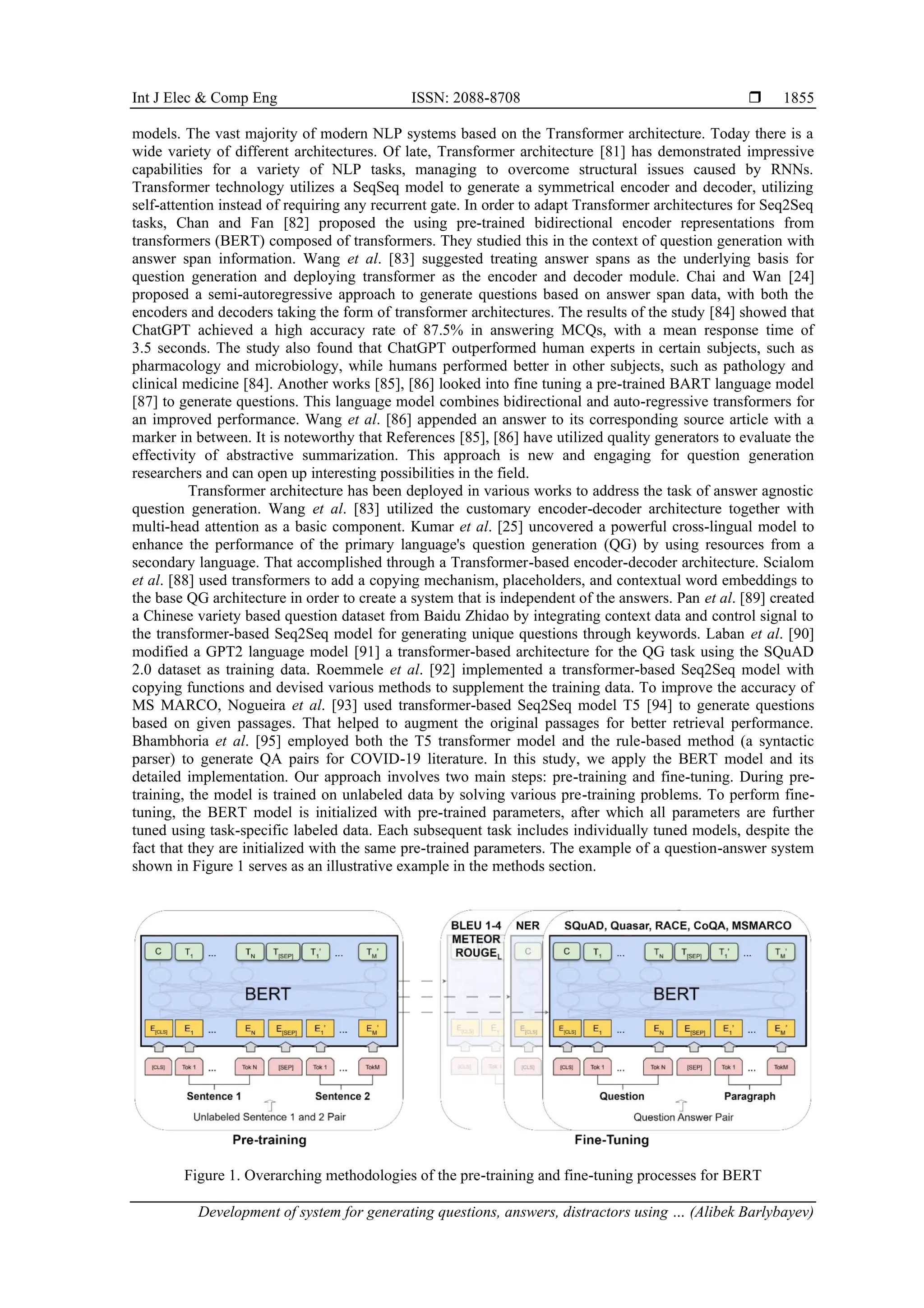 Development of system for generating questions, answers, distractors using transformers | PDF