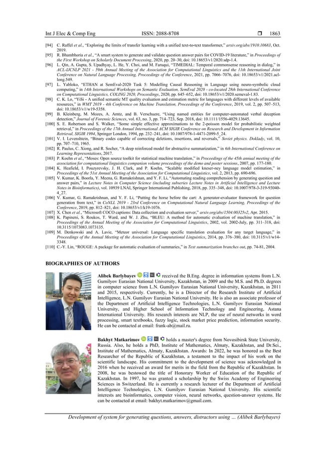 Development of system for generating questions, answers, distractors using transformers | PDF