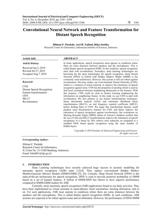 Convolutional Neural Network and Feature Transformation for Distant Speech Recognition | PDF ...