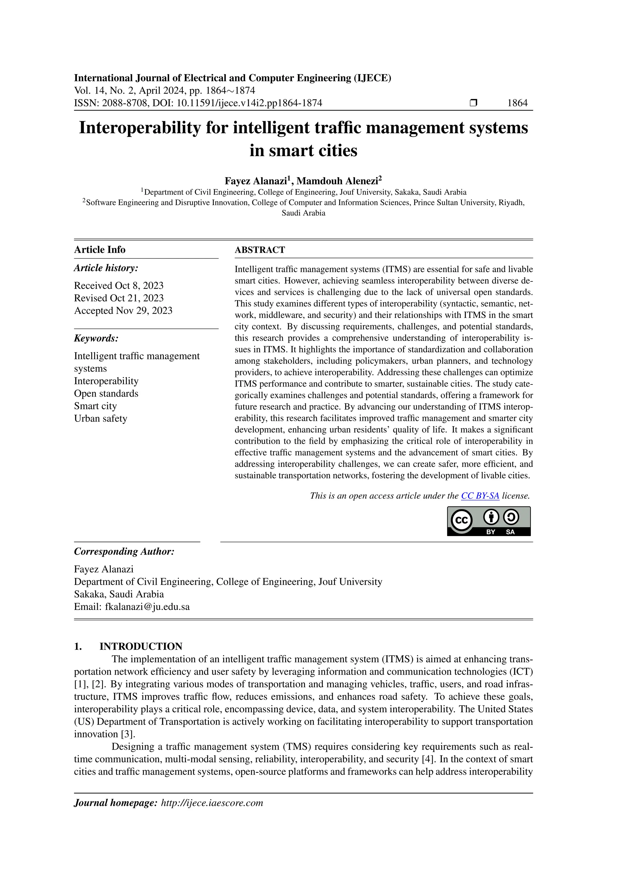 Interoperability for intelligent traffic management systems in smart ...