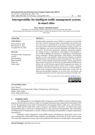 Interoperability for intelligent traffic management systems in smart cities | PDF