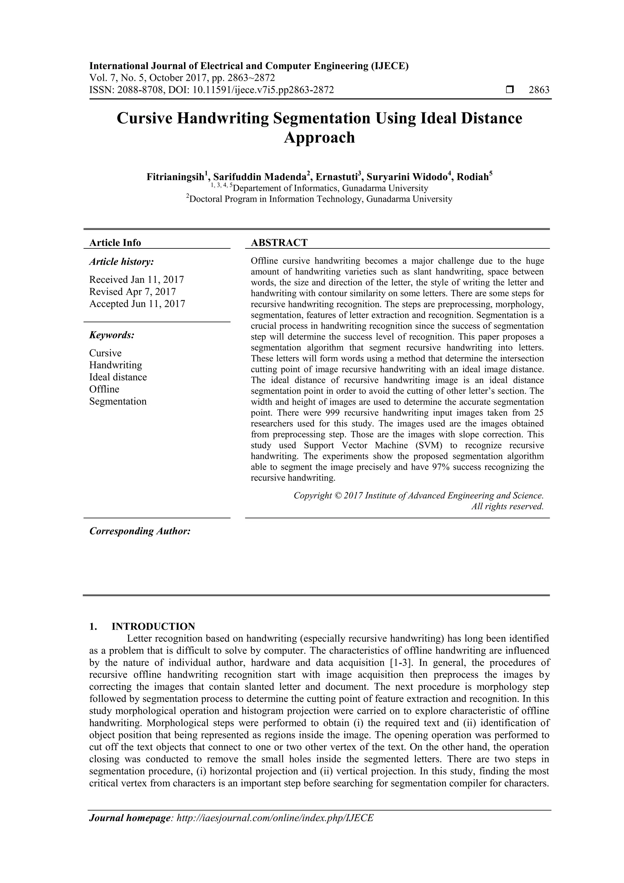 Cursive Handwriting Segmentation Using Ideal Distance Approach | PDF