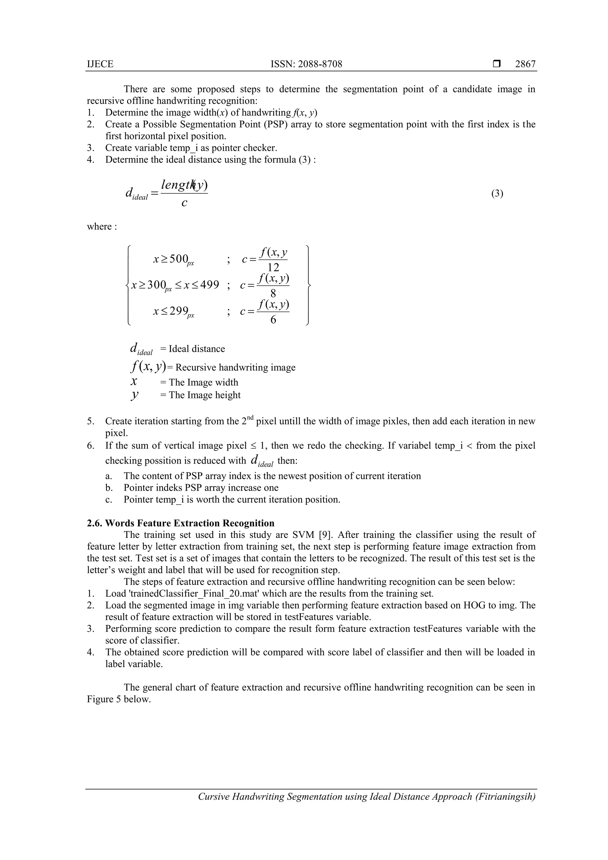 Cursive Handwriting Segmentation Using Ideal Distance Approach | PDF
