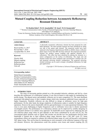 Mutual Coupling Reduction between Asymmetric Reflectarray Resonant Elements | PDF