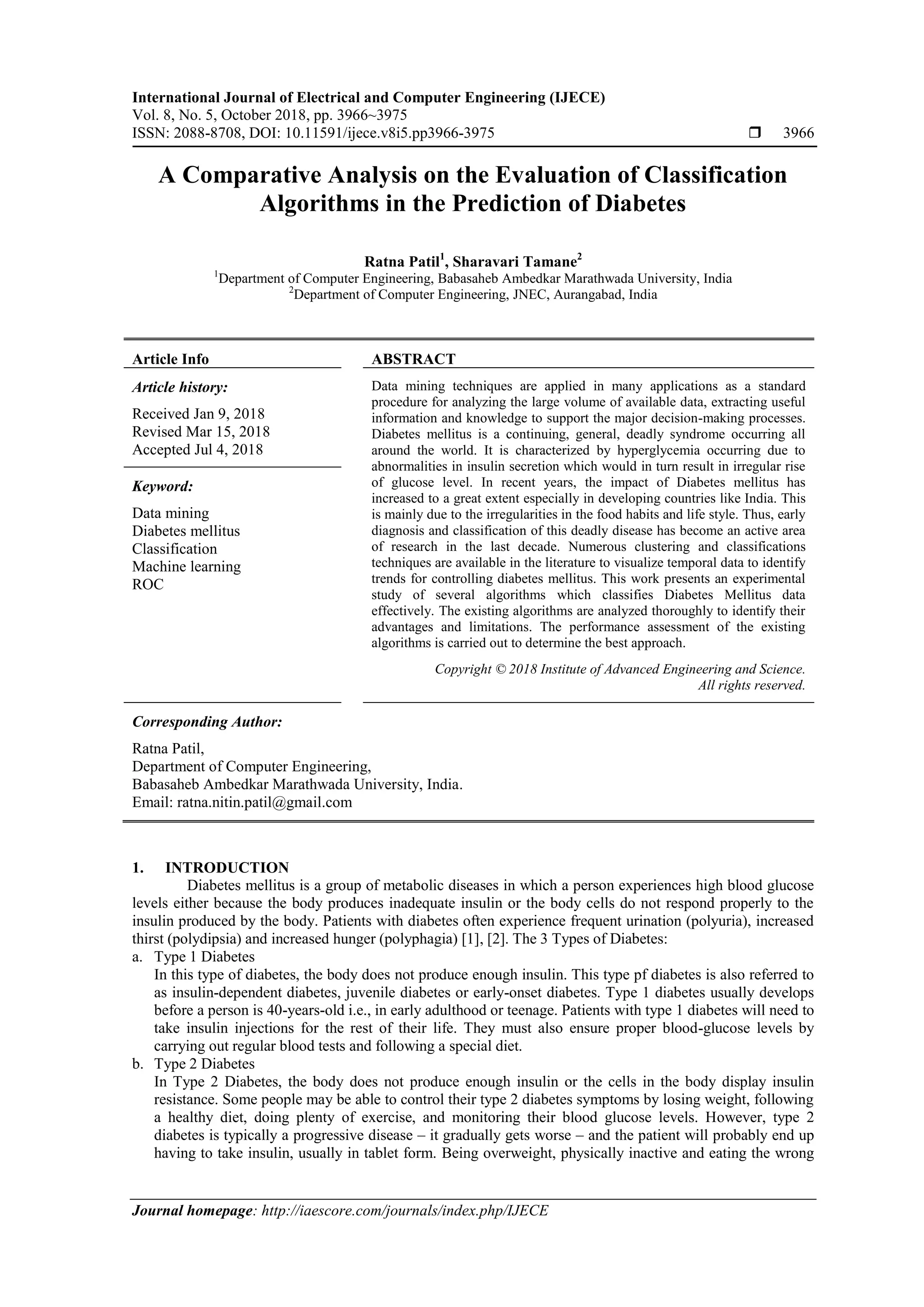 A Comparative Analysis on the Evaluation of Classification Algorithms in the Prediction of ...