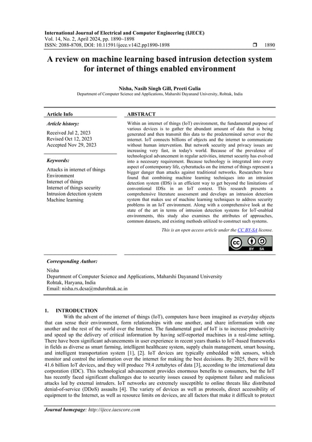 A Review On Machine Learning Based Intrusion Detection System For Internet Of Things Enabled