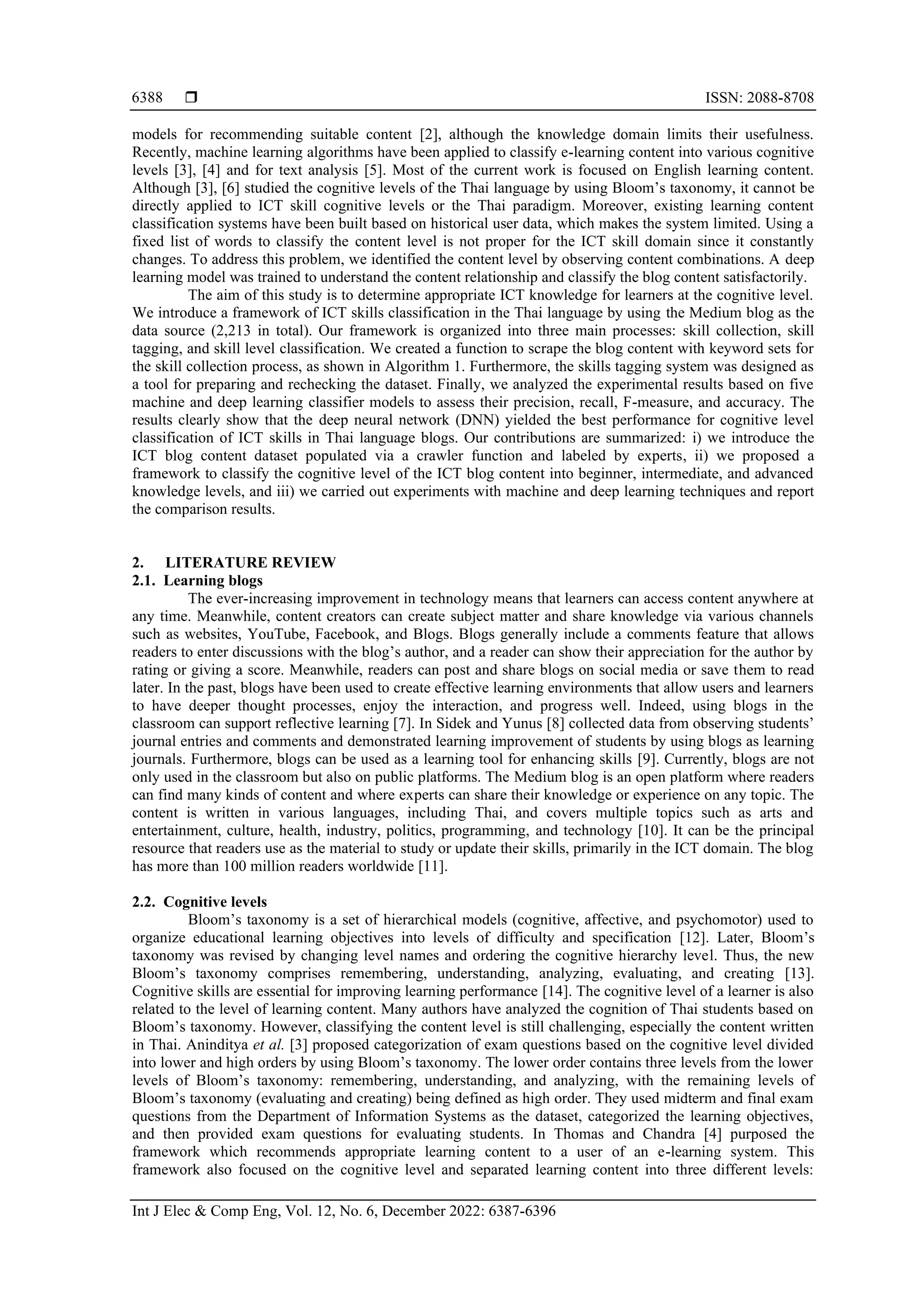 Cognitive level classification on information communication technology skills for blog | PDF