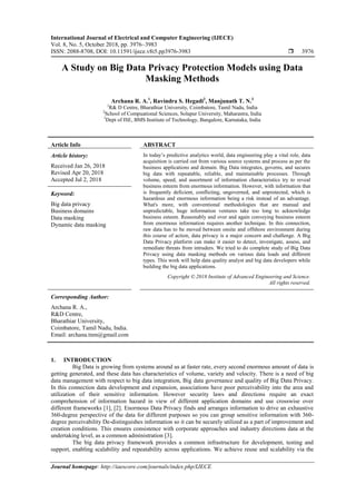 A Study on Big Data Privacy Protection Models using Data Masking ...