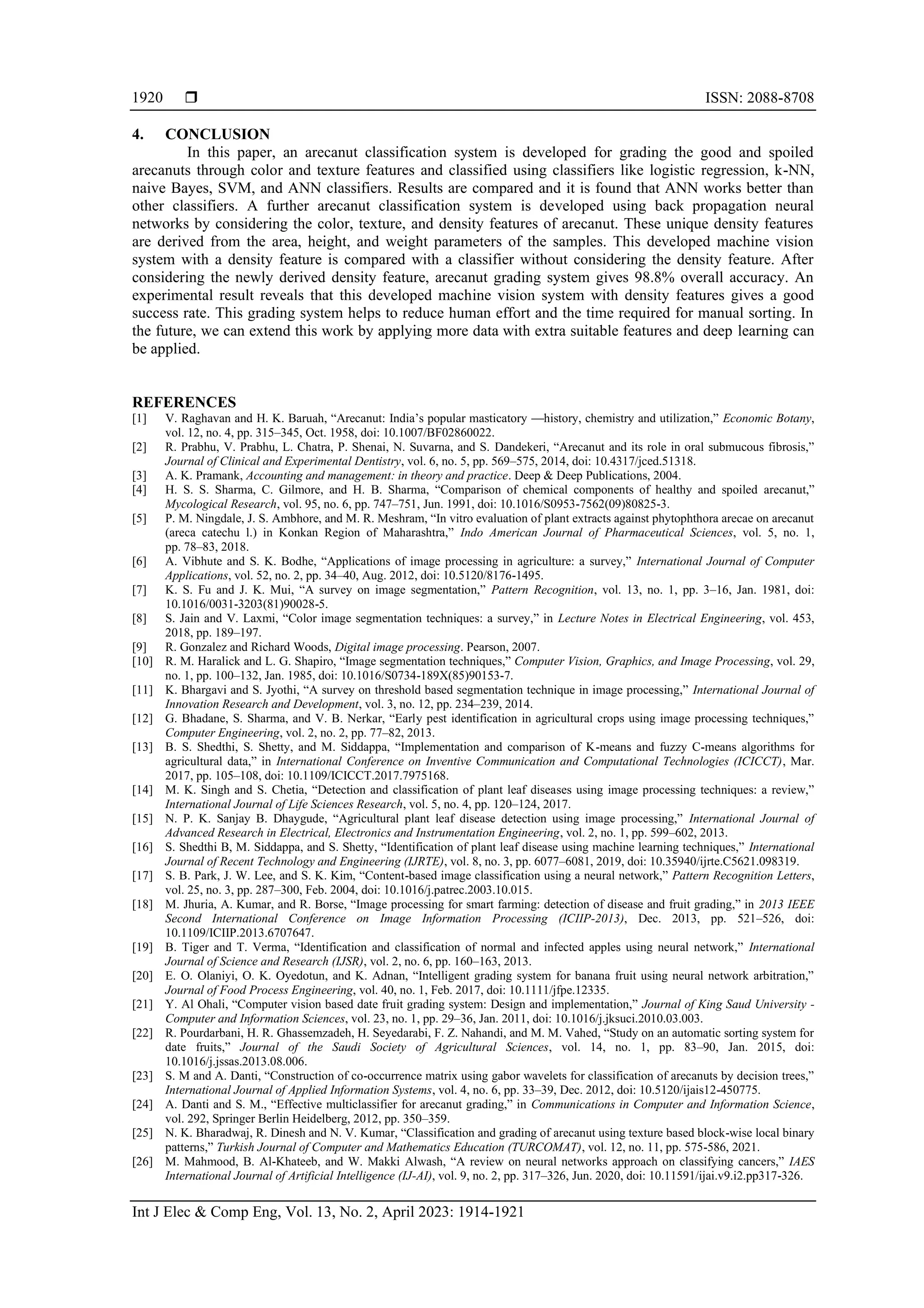 Classification of arecanut using machine learning techniques | PDF
