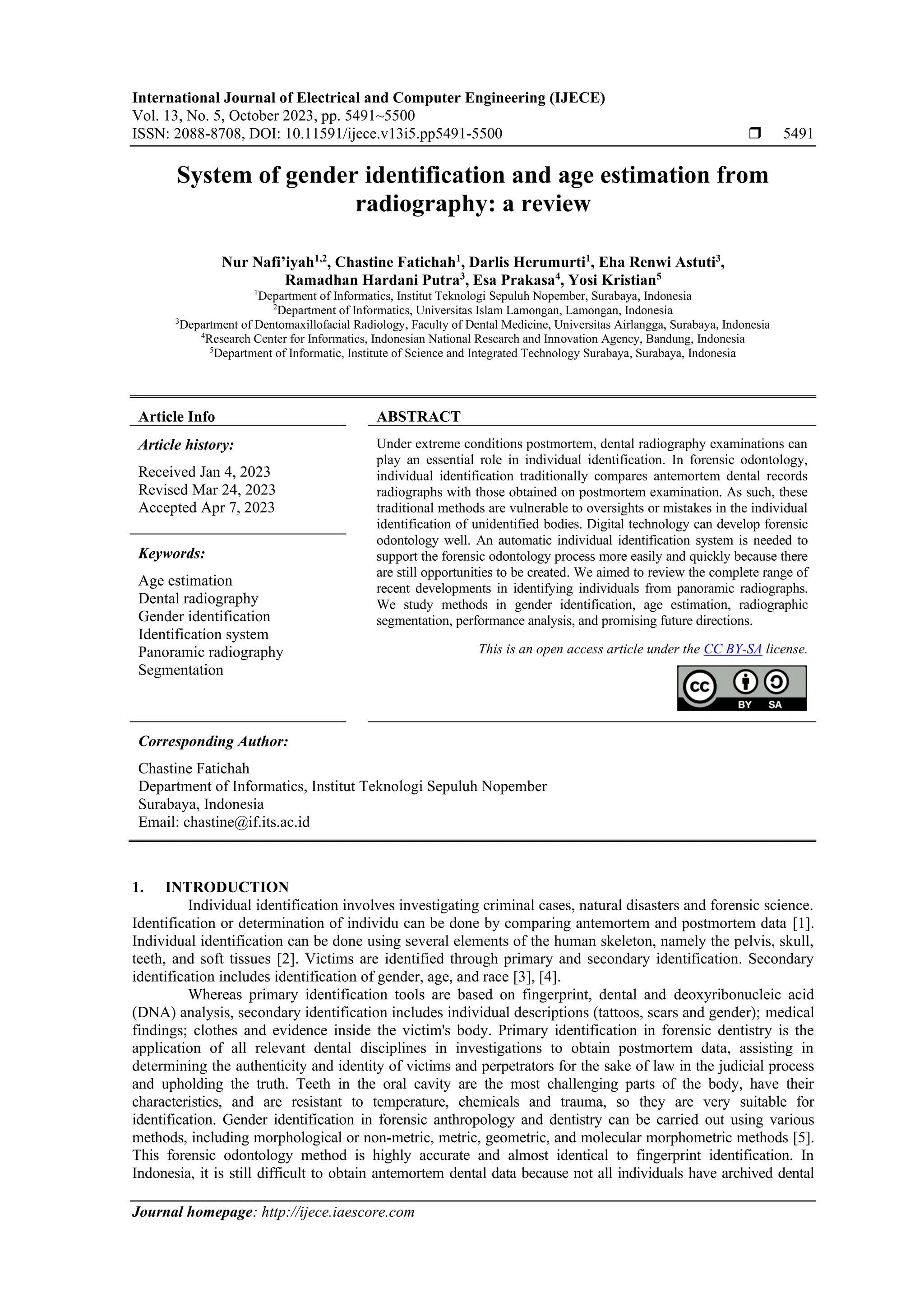 System of gender identification and age estimation from radiography: a ...
