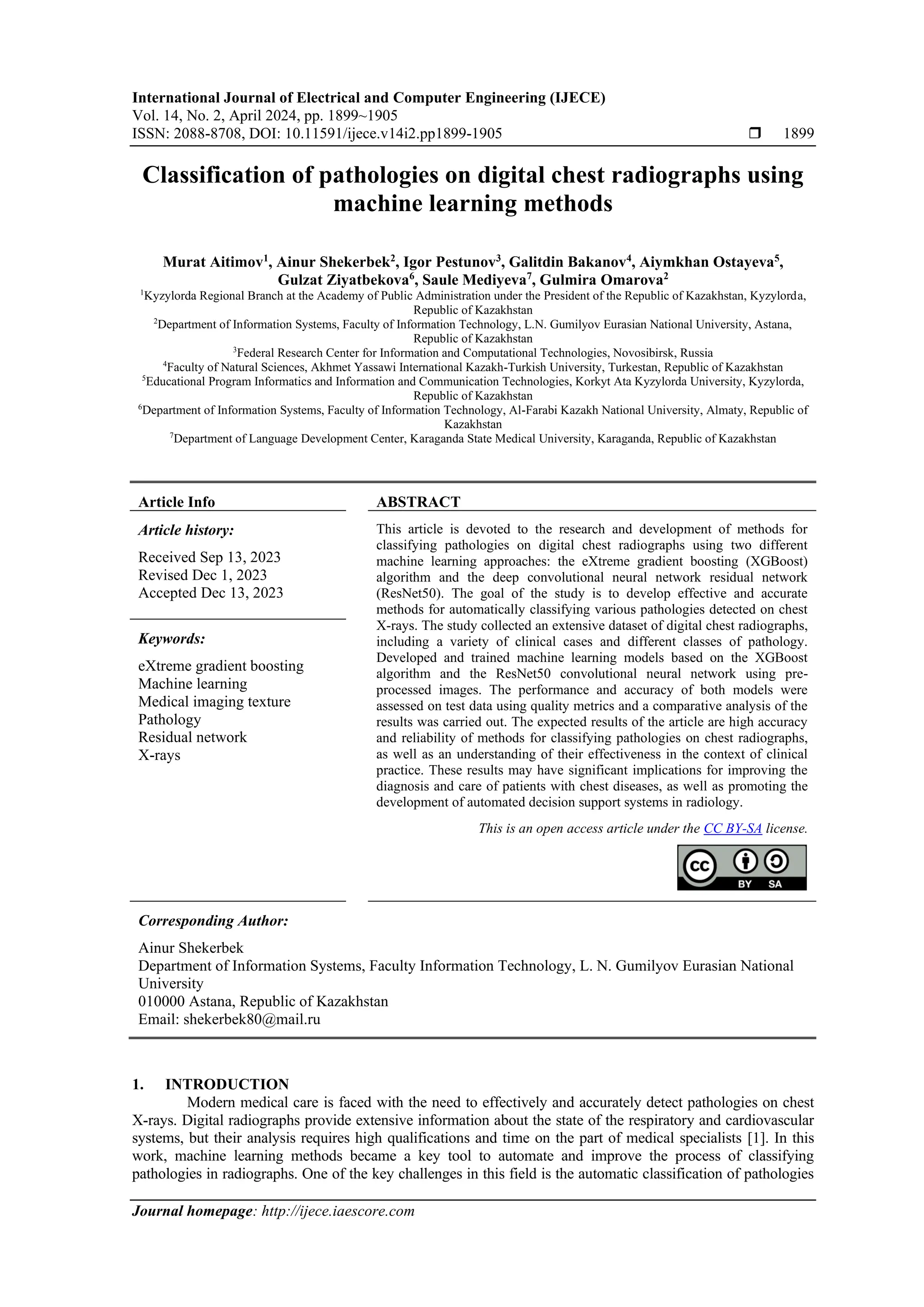 Classification of pathologies on digital chest radiographs using machine learning methods | PDF