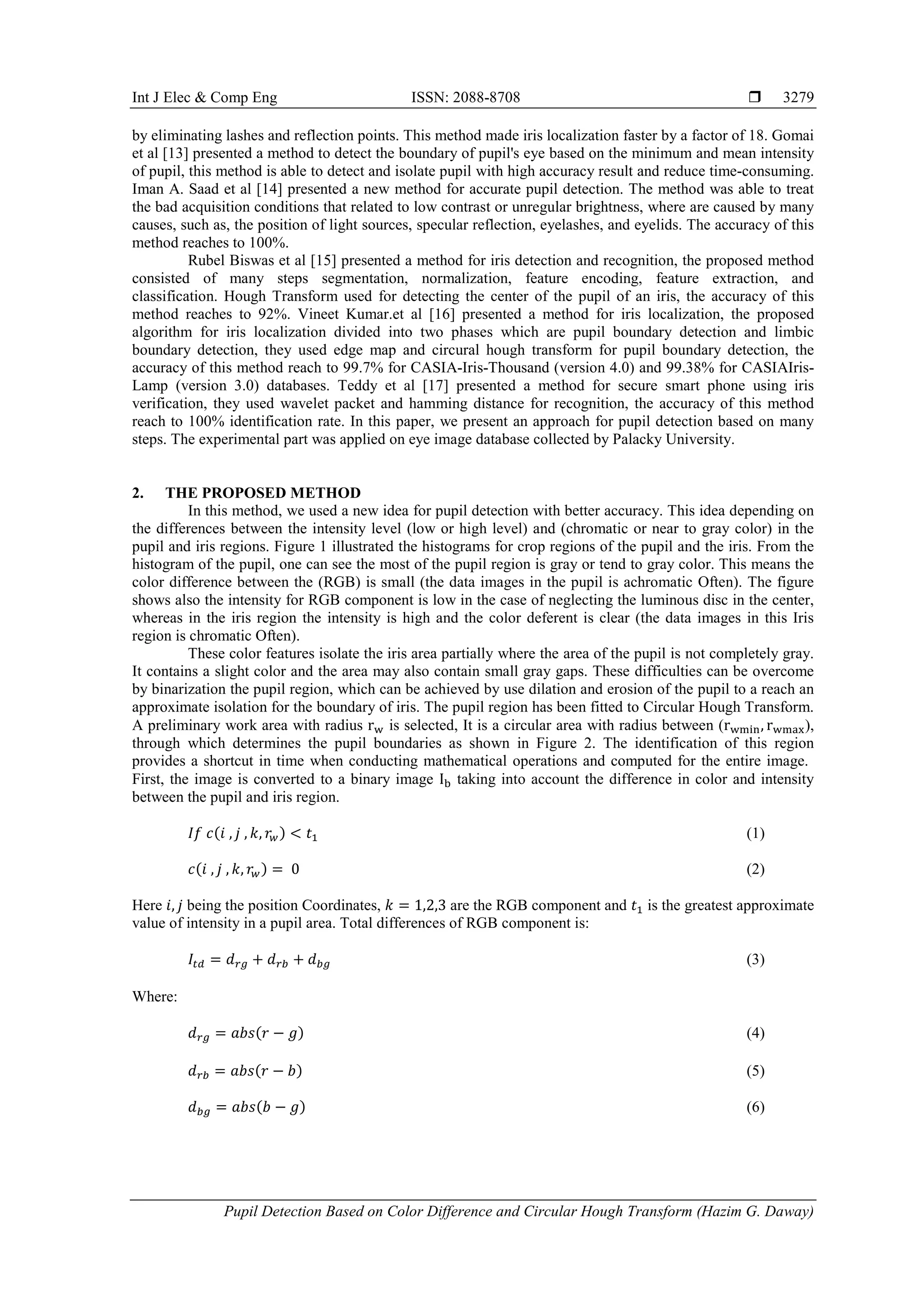 Pupil Detection Based on Color Difference and Circular Hough Transform | PDF