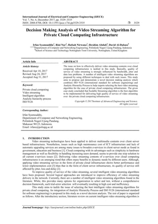 Decision Making Analysis of Video Streaming Algorithm for Private Cloud Computing Infrastructure ...