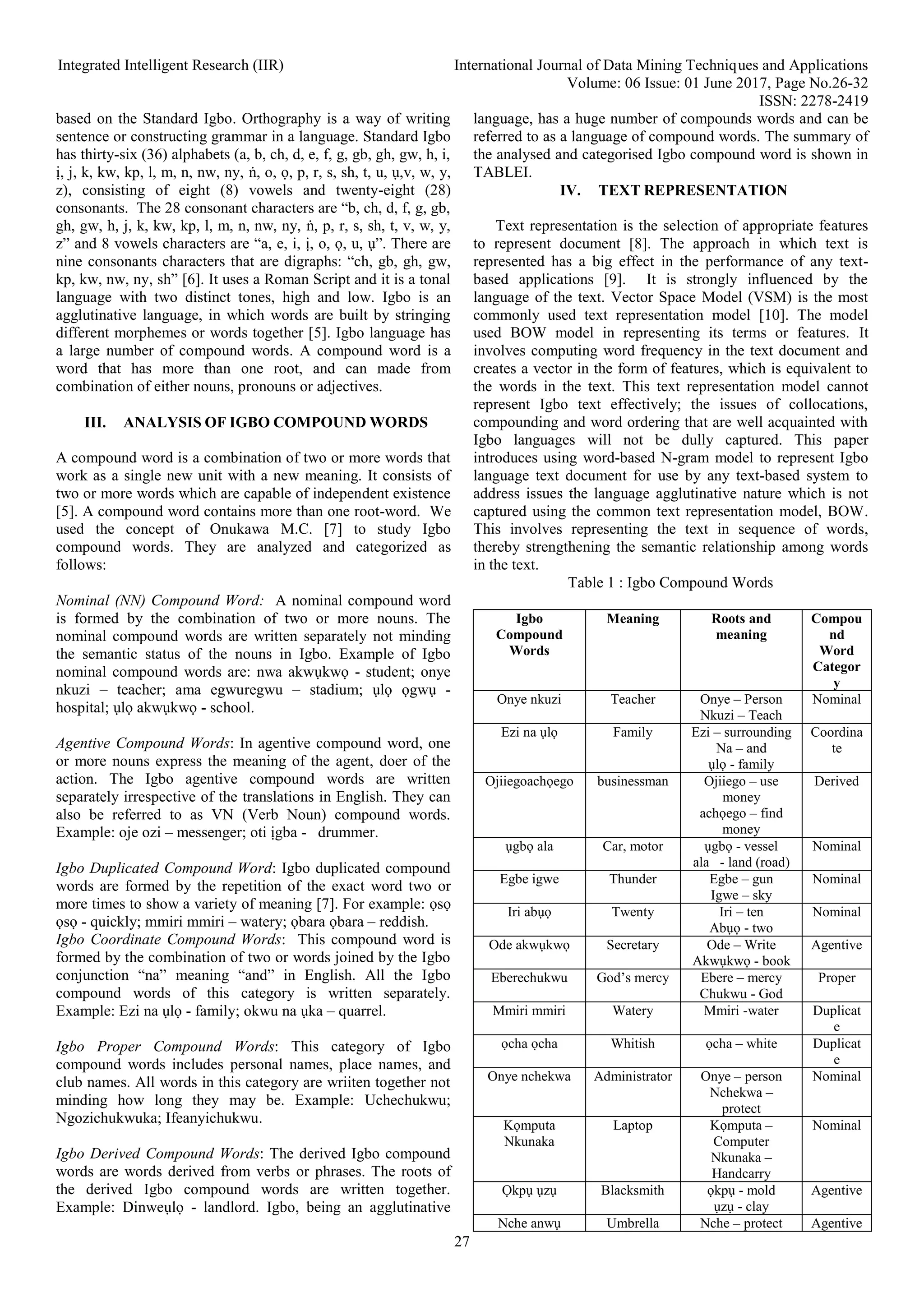 Analysis and Representation of Igbo Text Document for a Text-Based ... Analysis and Representation of Igbo Text Document for a Text-Based ...