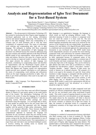 Analysis and Representation of Igbo Text Document for a Text-Based System | PDF