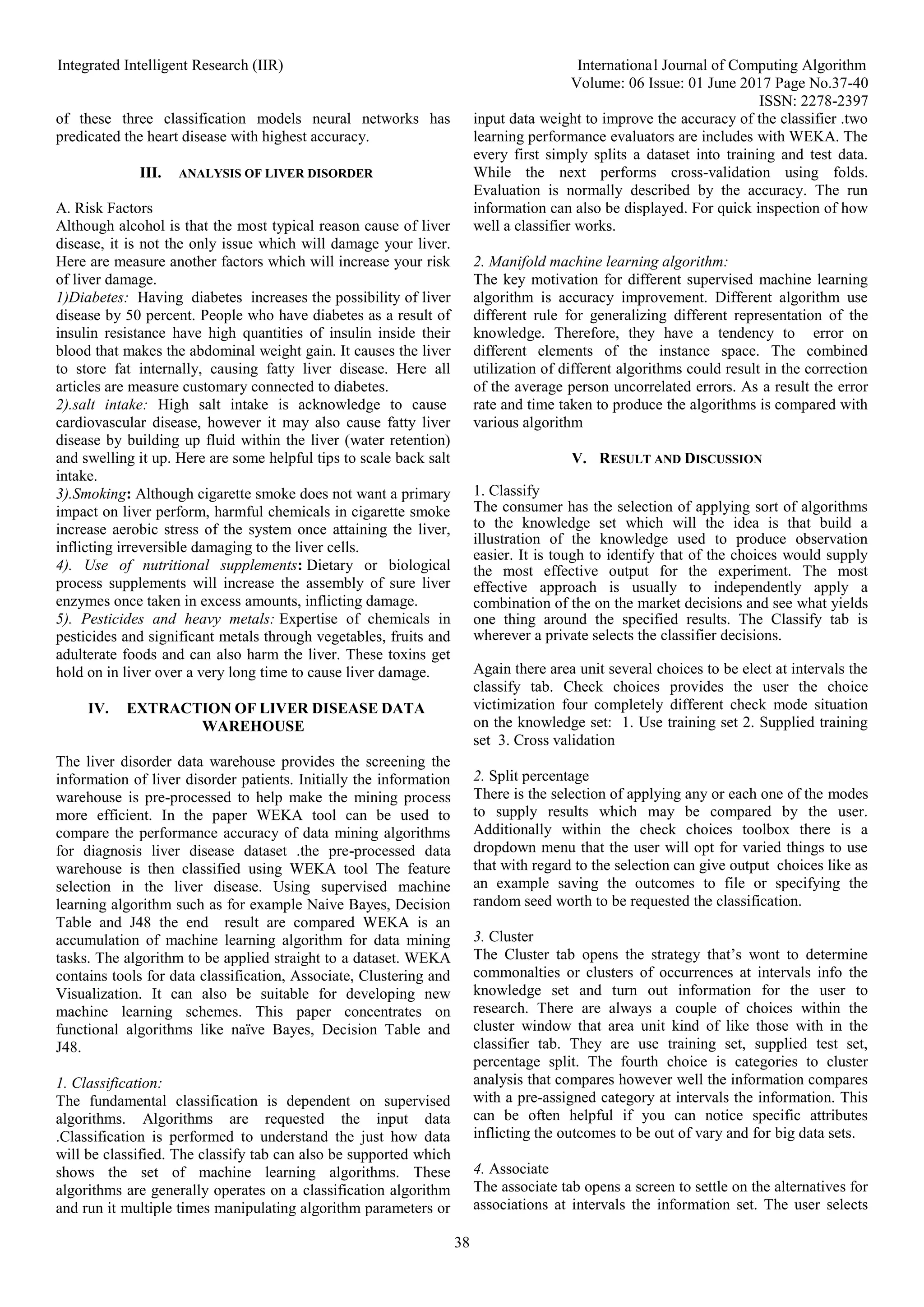 A Tentative analysis of Liver Disorder using Data Mining Algorithms J48, Decision Table and ...
