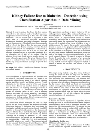 Kidney Failure Due to Diabetics – Detection using Classification Algorithm in Data Mining | PDF