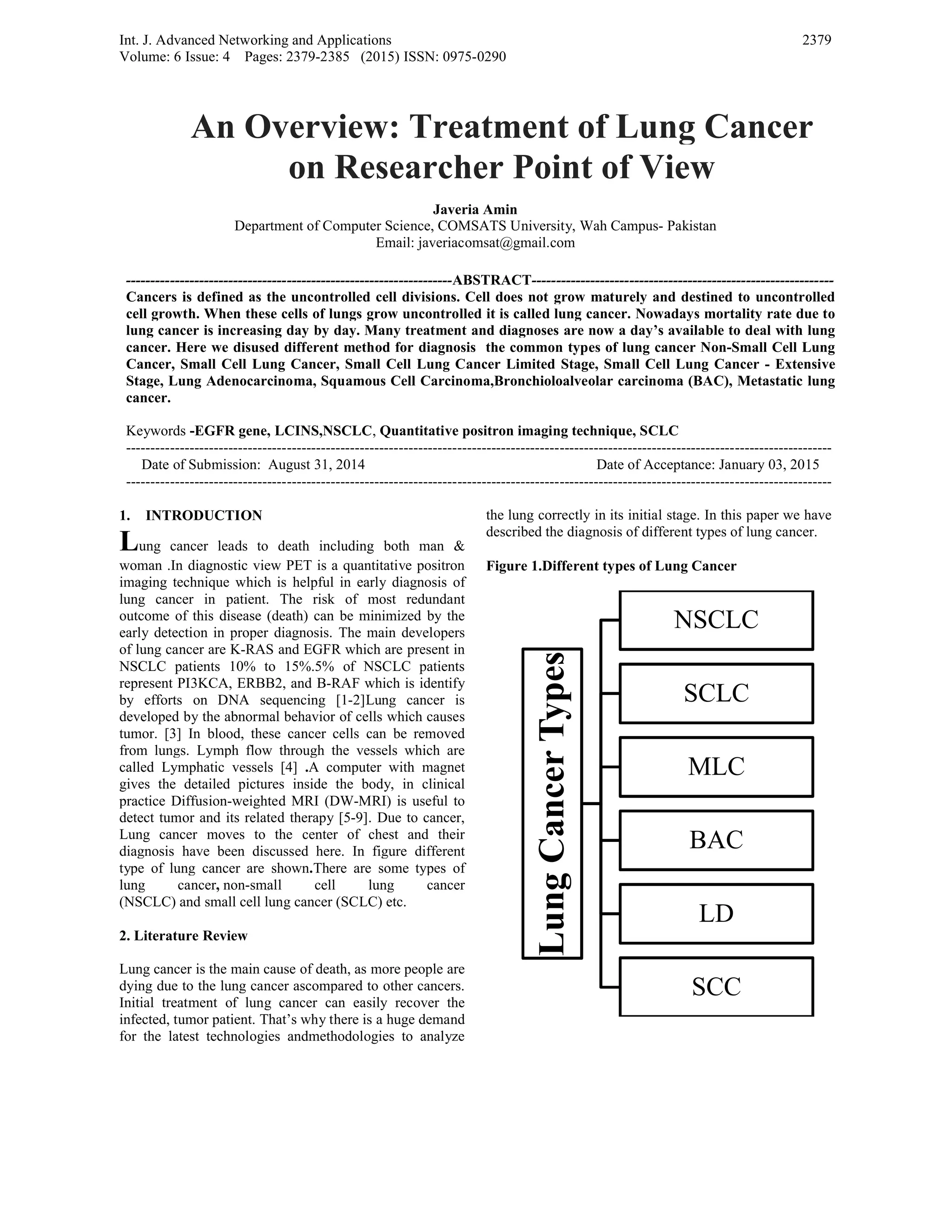 An Overview: Treatment of Lung Cancer on Researcher Point of View | PDF