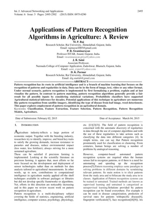 Applications of Pattern Recognition Algorithms in Agriculture: A Review | PDF