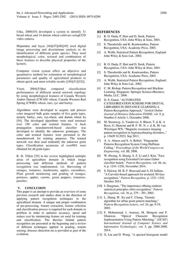 Applications Of Pattern Recognition Algorithms In Agriculture A Review Pdf