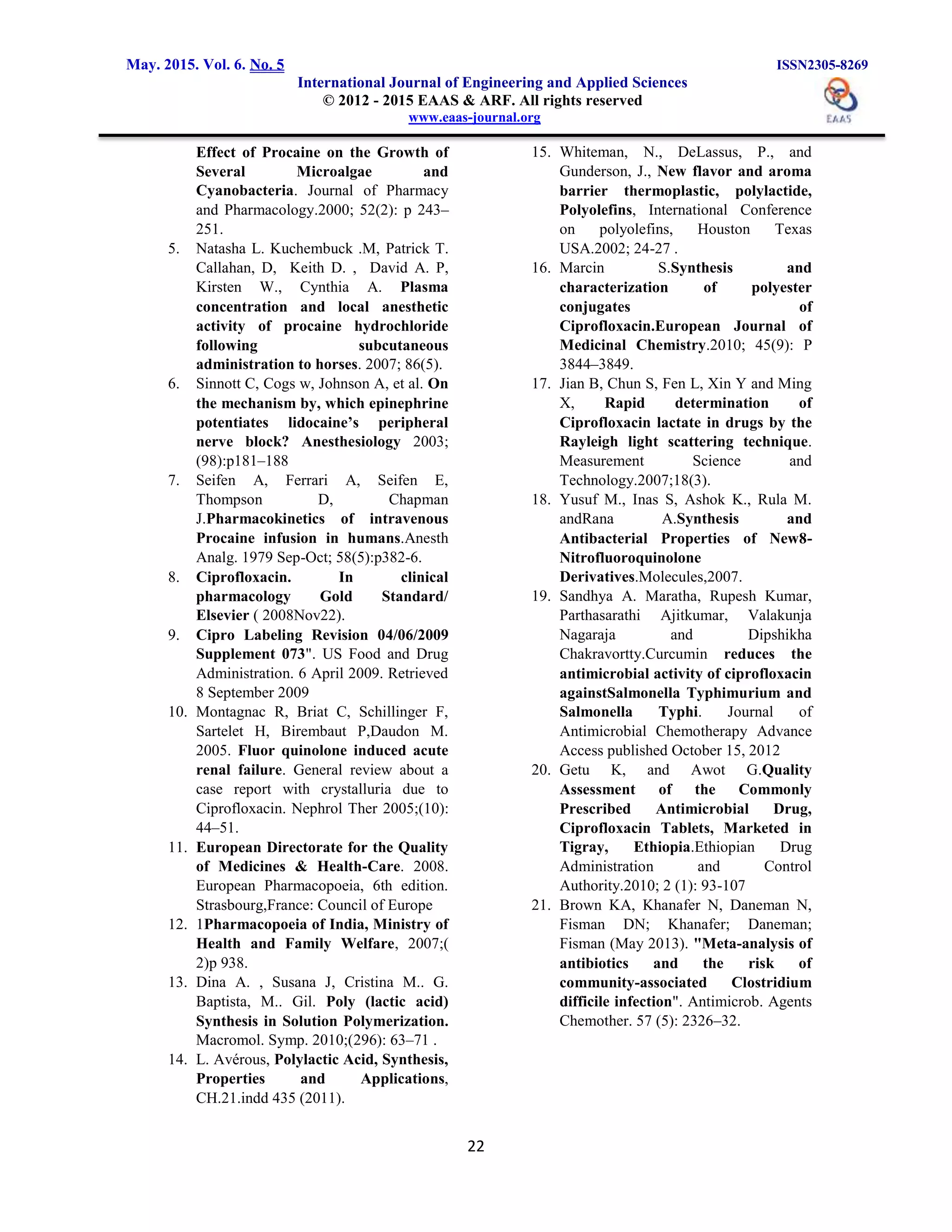 SYNTHESIS OF CIPROFLOXACIN LACTATE PROCAINAMIDE | PDF