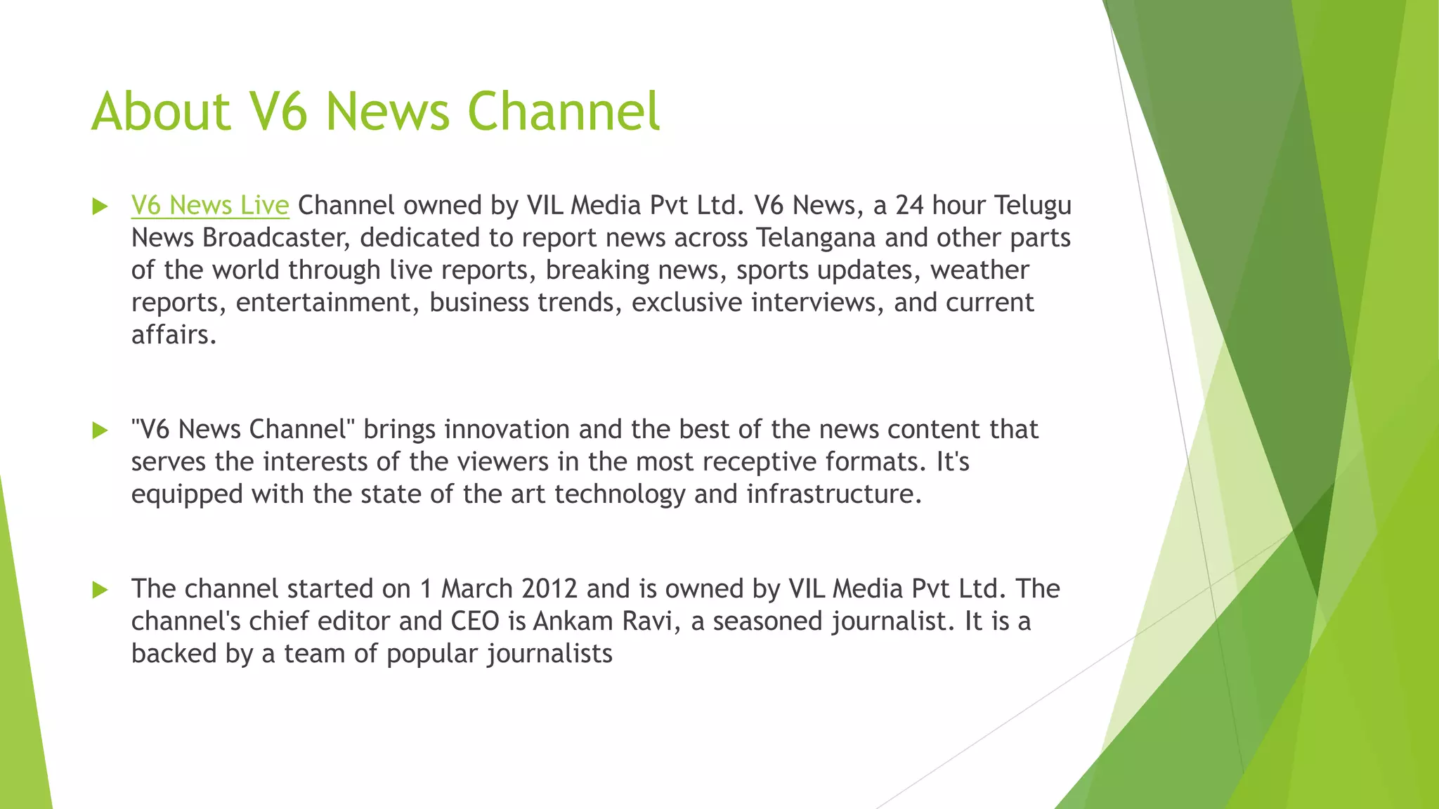 V6 news live | Telugu News Channel | PPTX | Television | Entertainment