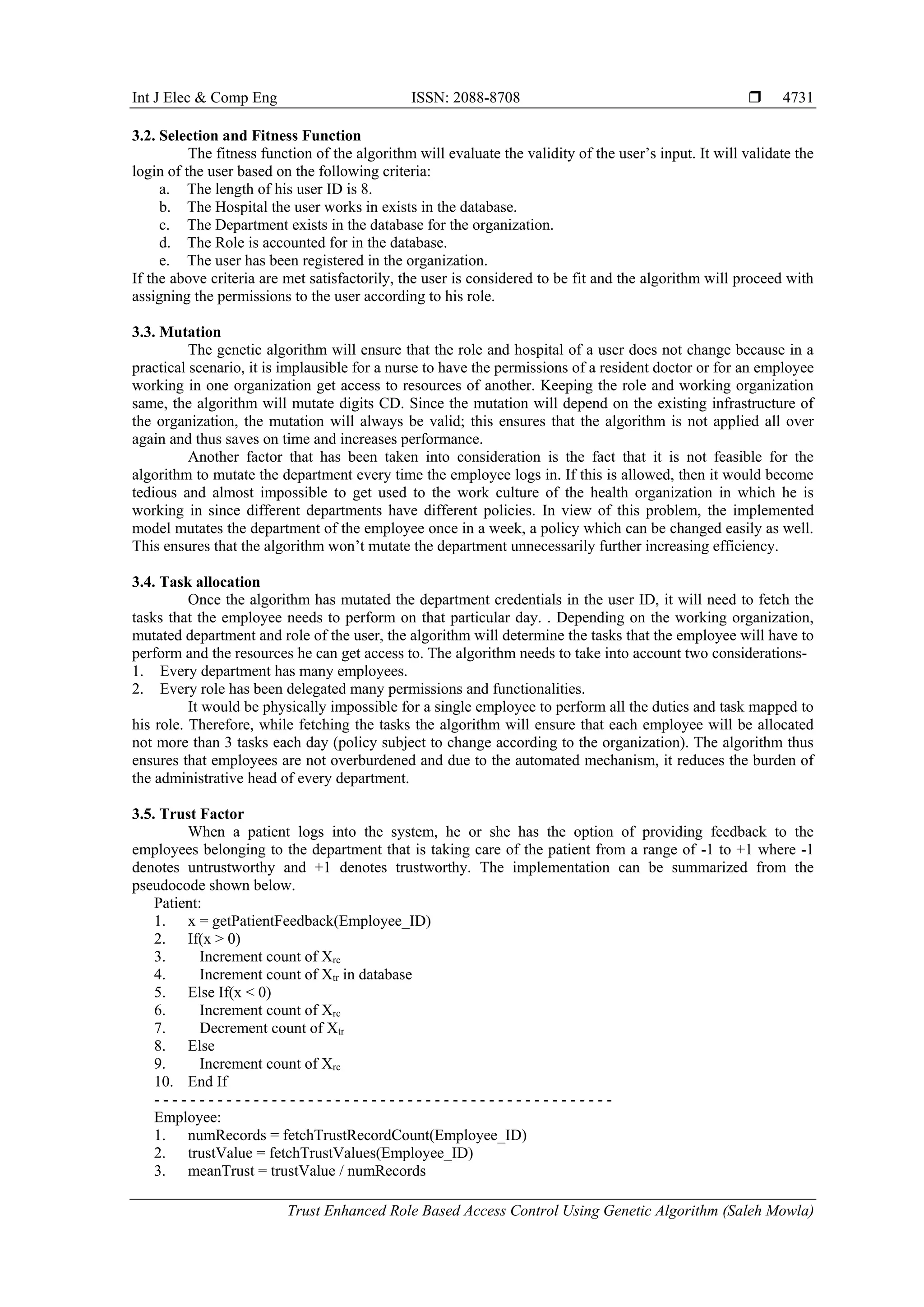 Trust Enhanced Role Based Access Control Using Genetic Algorithm | PDF
