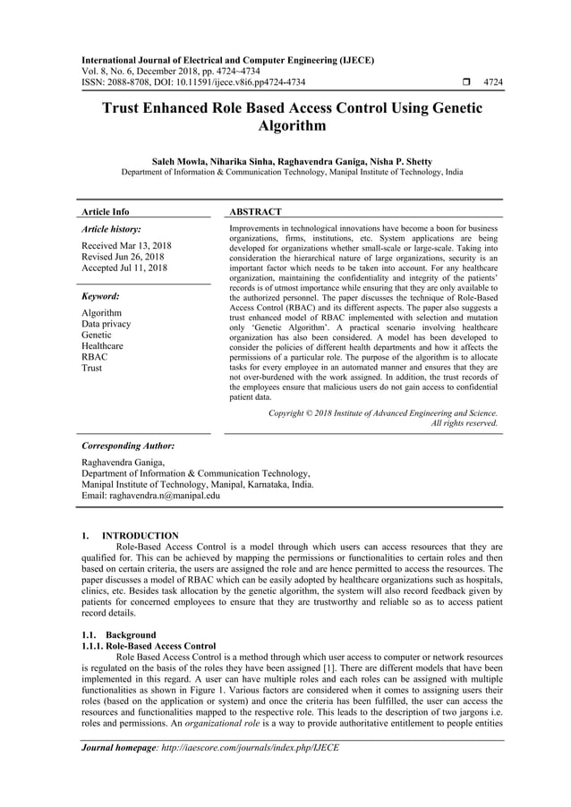 Trust Enhanced Role Based Access Control Using Genetic Algorithm | PDF