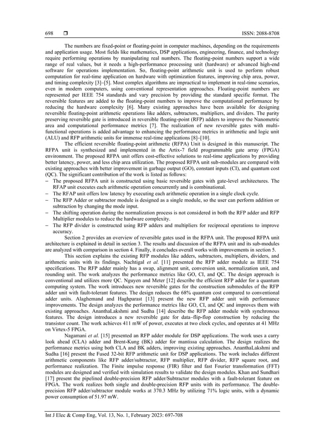 Design Of Efficient Reversible Floating Point Arithmetic Unit On Field Programmable Gate Array