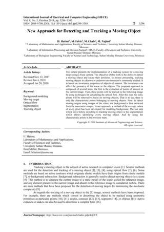 New Approach for Detecting and Tracking a Moving Object | PDF
