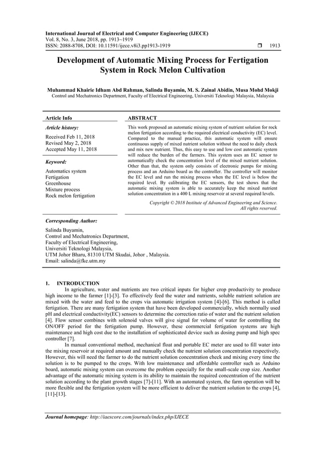Development of Automatic Mixing Process for Fertigation System in Rock ...