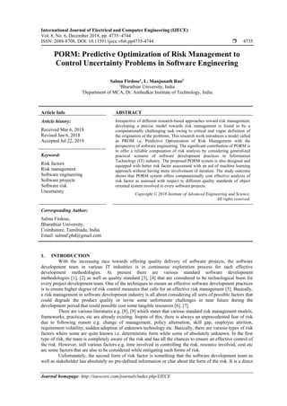 PORM: Predictive Optimization of Risk Management to Control Uncertainty Problems in Software ...