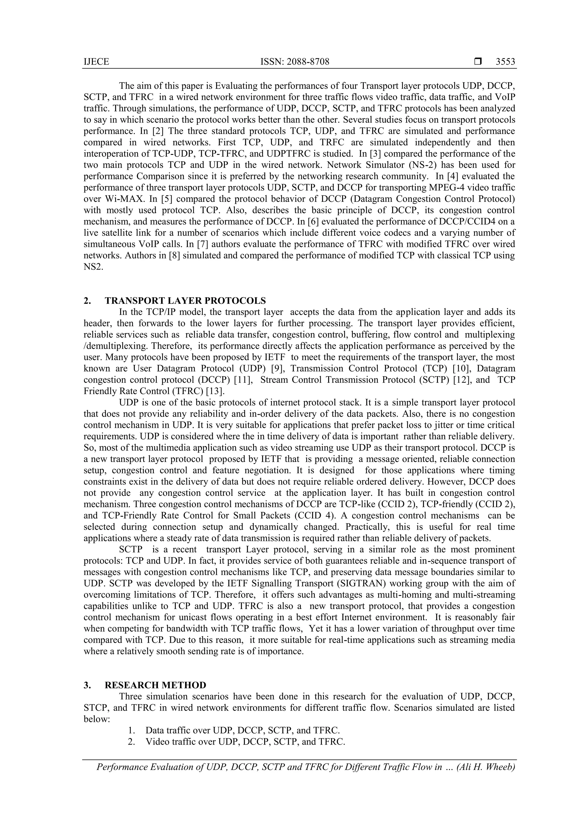 Performance Evaluation Of Udp Dccp Sctp And Tfrc For Different