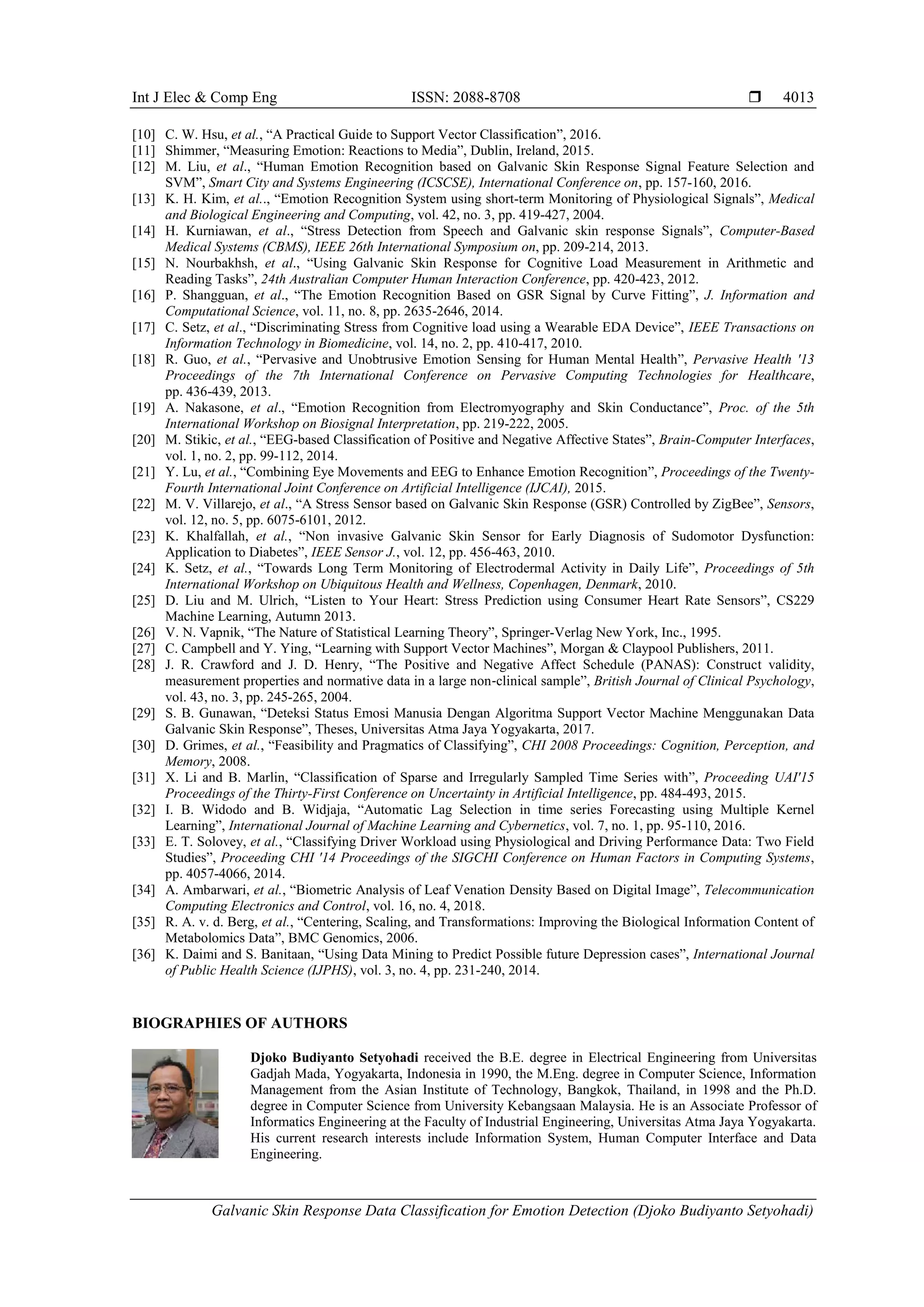 Galvanic Skin Response Data Classification for Emotion Detection | PDF