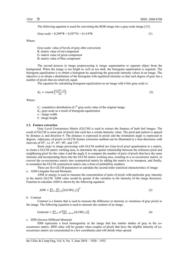 Herb Leaves Recognition using Gray Level Co-occurrence Matrix and Five Distance-based Similarity ...
