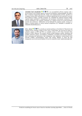 Predictive modeling for breast cancer based on machine learning algorithms and features ...