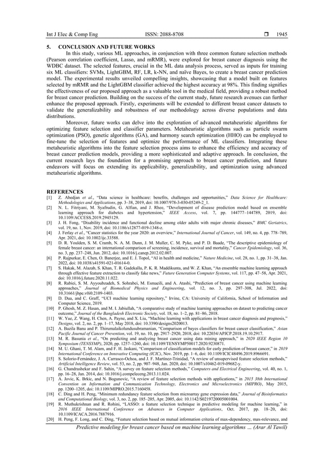 Predictive Modeling For Breast Cancer Based On Machine Learning Algorithms And Features