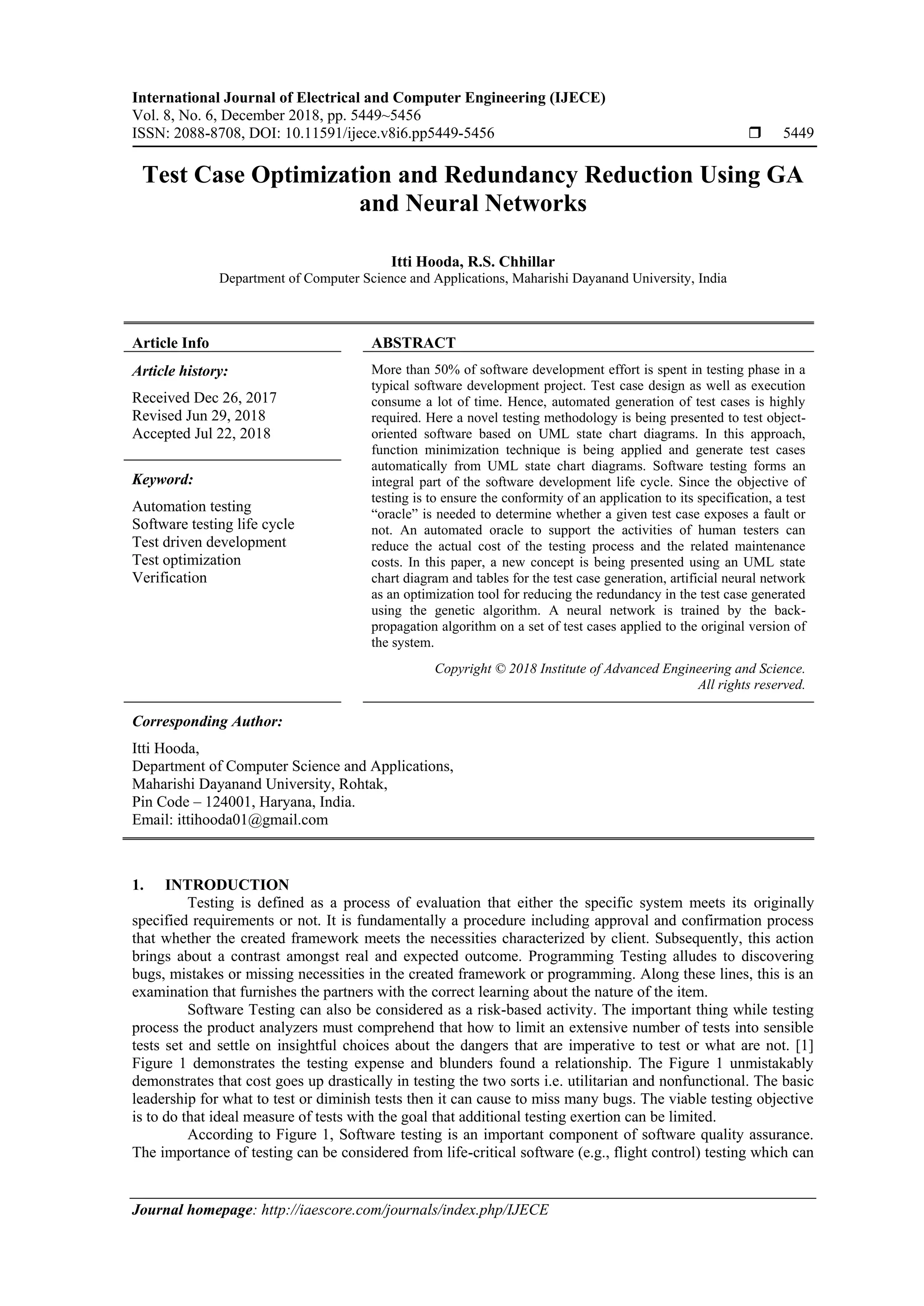Test Case Optimization And Redundancy Reduction Using Ga And Neural