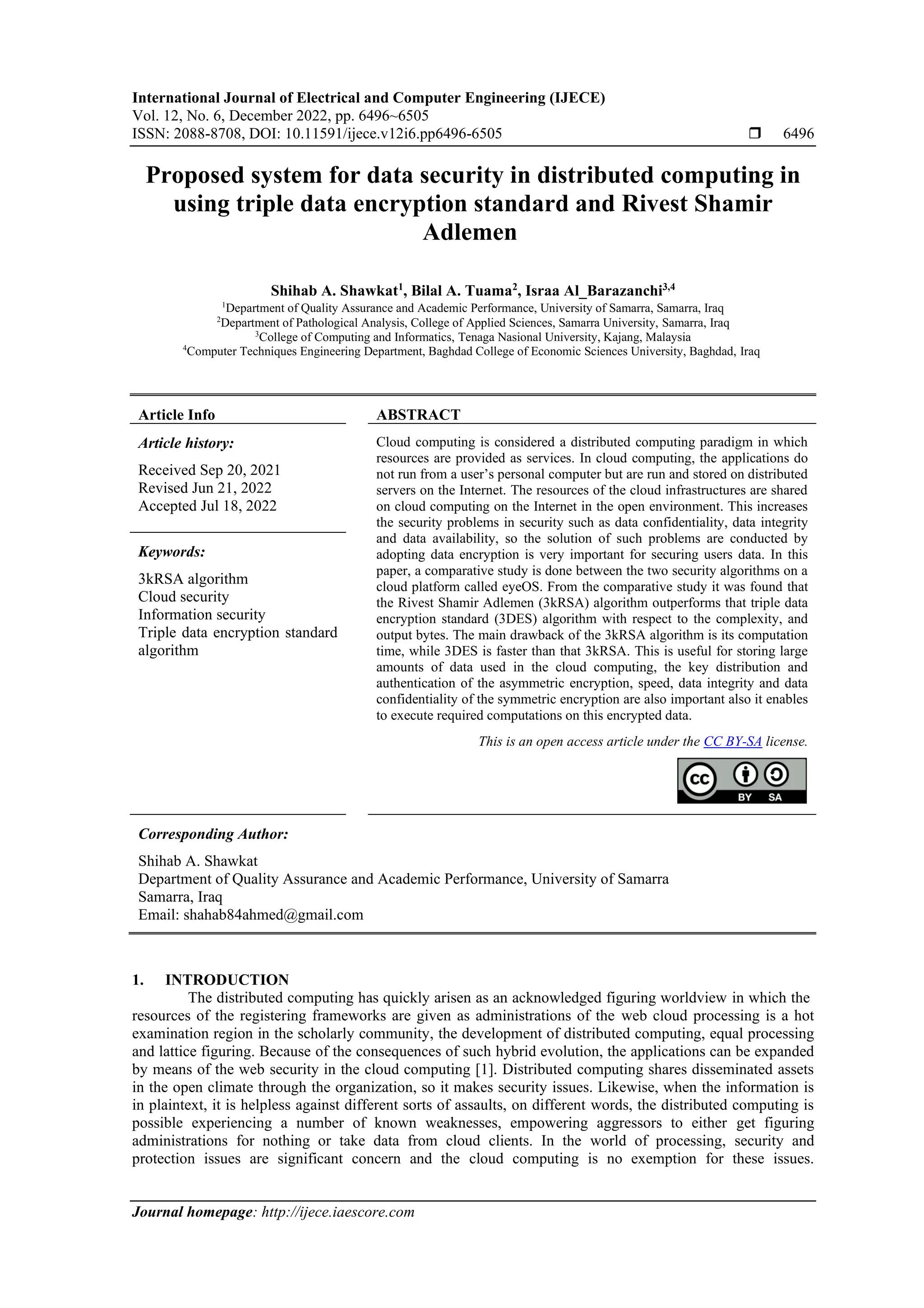 Proposed System For Data Security In Distributed Computing In Using Triple Data Encryption