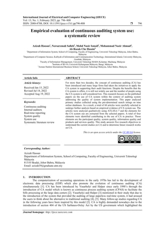 Empirical evaluation of continuous auditing system use: a systematic review | PDF