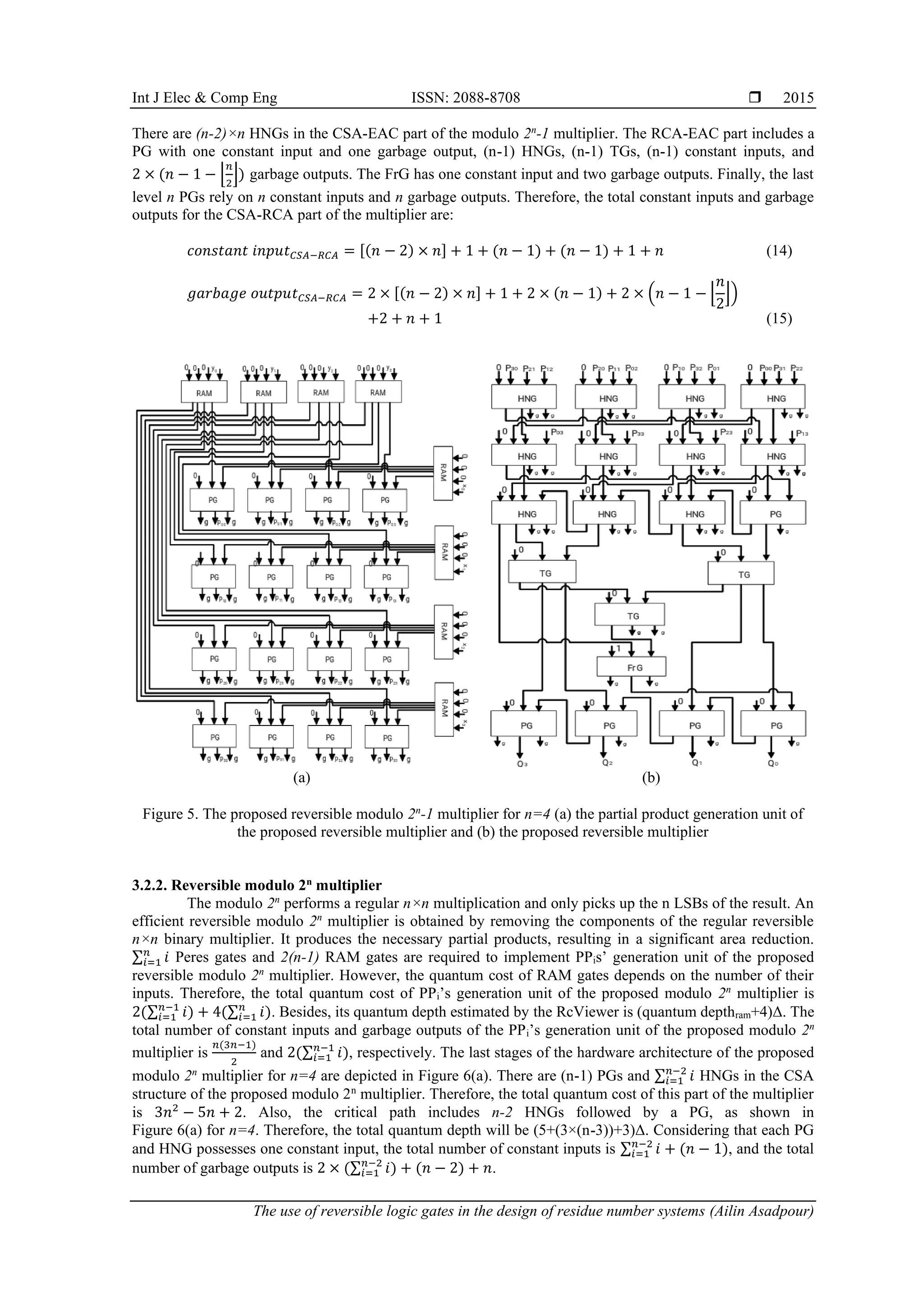 The use of reversible logic gates in the design of residue number ...