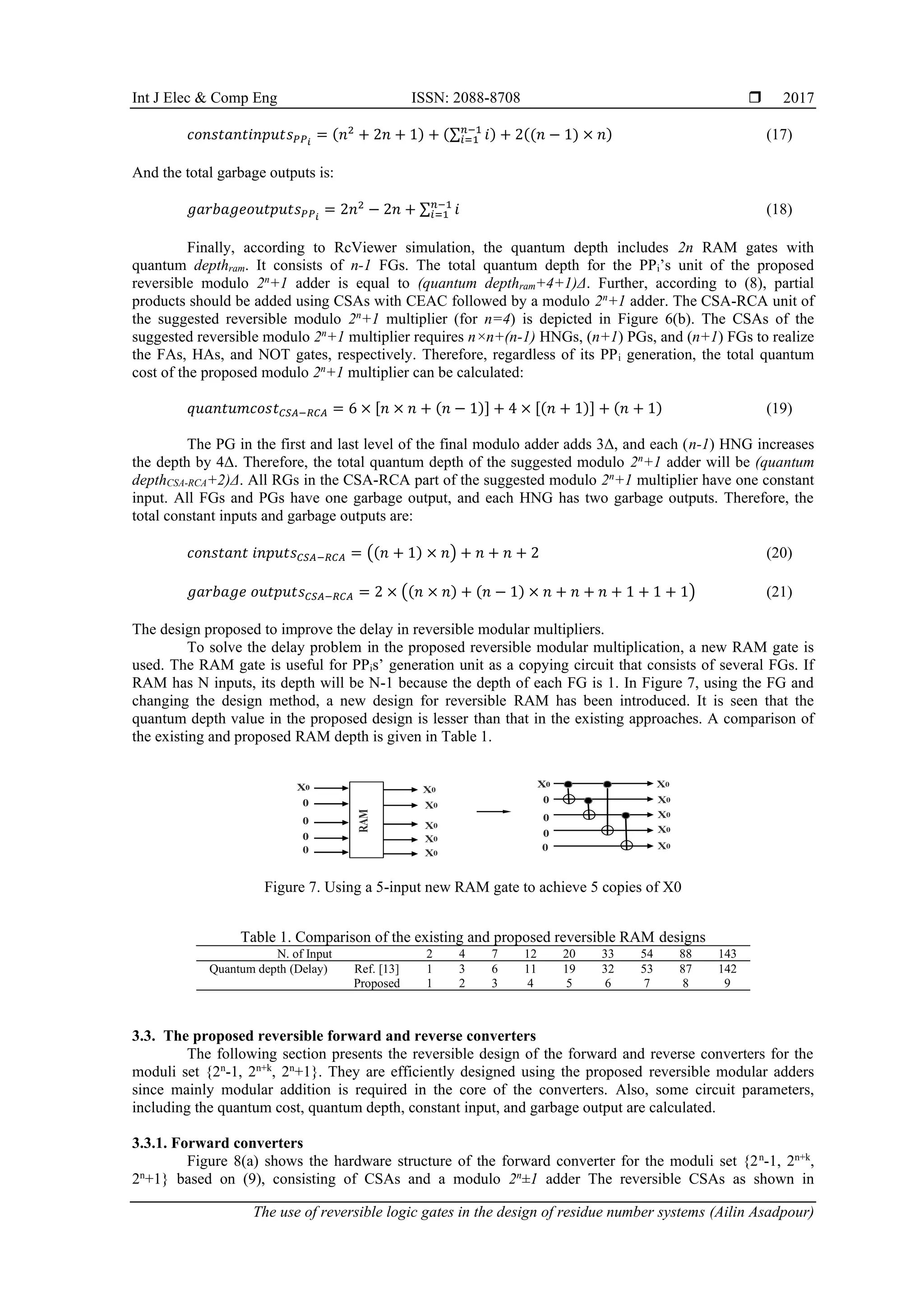 The use of reversible logic gates in the design of residue number ...