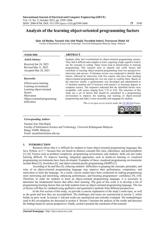 Analysis of the learning object-oriented programming factors | PDF