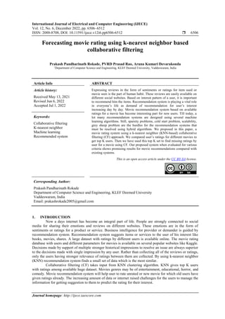 Forecasting movie rating using k-nearest neighbor based collaborative filtering | PDF