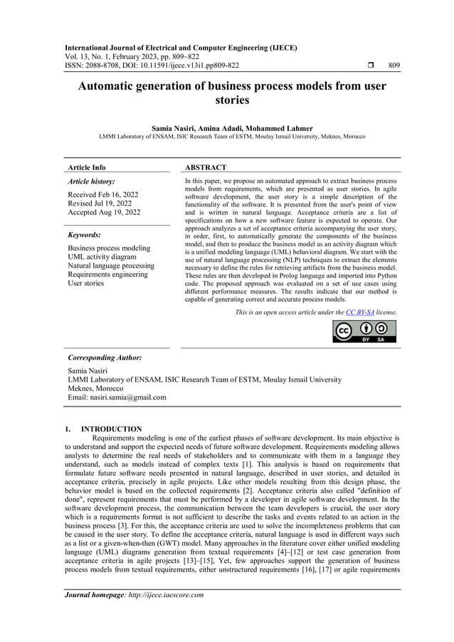 Automatic generation of business process models from user stories | PDF