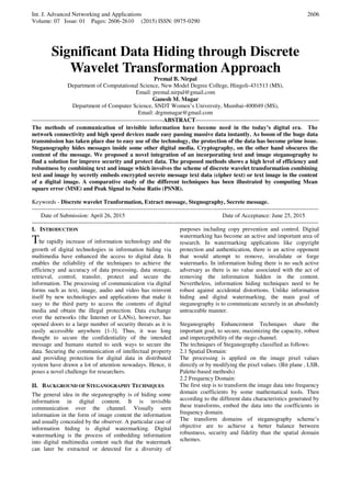 Significant Data Hiding through Discrete Wavelet Transformation Approach | PDF