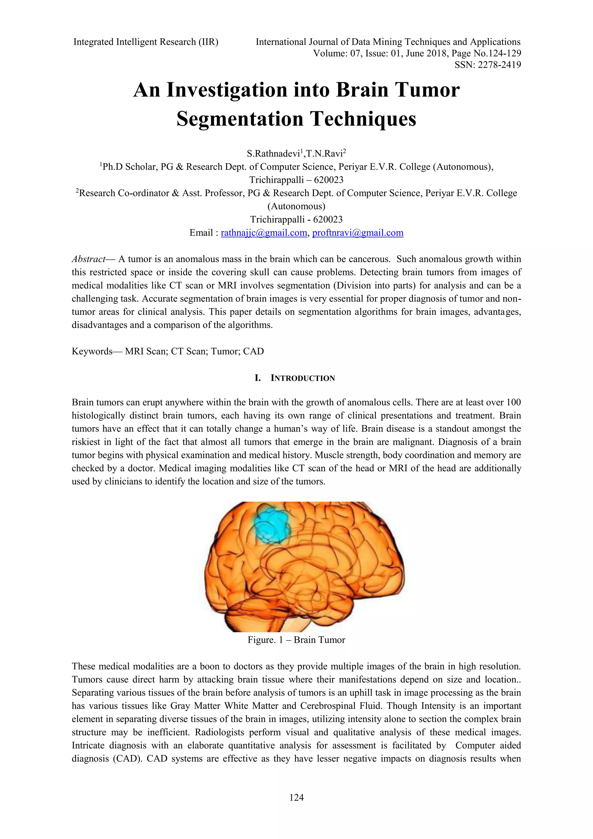 An Investigation into Brain Tumor Segmentation Techniques | PDF